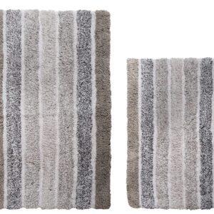 Ramanta Home Alpine Stripe Bath Rug Set of 2- Light Grey, Non Slip Bathroom Mat, 100% Cotton Kitchen Living Room Rugs, Machine Washable, 21x32 & 17x24 Inches