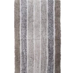 Ramanta Home Alpine Stripe Bath Rug Set of 2- Light Grey, Non Slip Bathroom Mat, 100% Cotton Kitchen Living Room Rugs, Machine Washable, 21x32 & 17x24 Inches