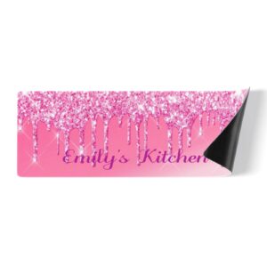 BEYODD Personalized Kitchen Room Mat and Rug, Custom Floor Mat Anti-Slip Rugs for Kitchen, Floor Home, Office, Store, Laundry Hot Pink Dripping Glitter, 48x17 ''