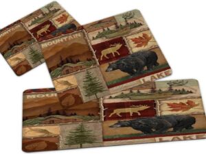 rustic cabin wildlife kitchen rug sets 3 piece maple leaf bear moose deer country comfort mat farmhouse floor mats washable doormat anti fatigue non-slip kitchen runner rugs bedroom area carpet