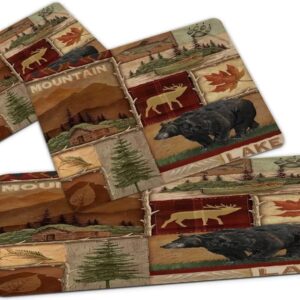 Rustic Cabin Wildlife Kitchen Rug Sets 3 Piece Maple Leaf Bear Moose Deer Country Comfort Mat Farmhouse Floor Mats Washable Doormat Anti Fatigue Non-Slip Kitchen Runner Rugs Bedroom Area Carpet