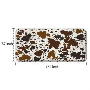 DYCBNESS Cowhide Brown Milk Cow Print Kitchen Mat Animal Cowhide Skin Pattern Kitchen Rug Anti Fatigue Floor Runner Rug Non Slip Farmhouse Standing Mat Creative Rustic Doormat for Kitchen Home Decor