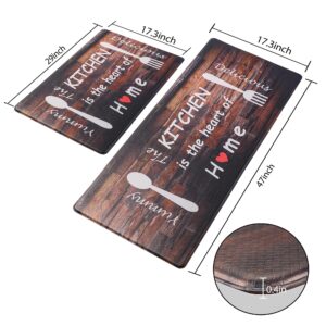 PCSWEET HOME Farmhouse Kitchen Rugs Sets 2 Piece Cushioned Anti Fatigue Kitchen Mat,Memory Foam Kitchen Rug Waterproof Non Slip Standing Mat for Kitchen, Home, Office, Sink, Stove (Coffee)