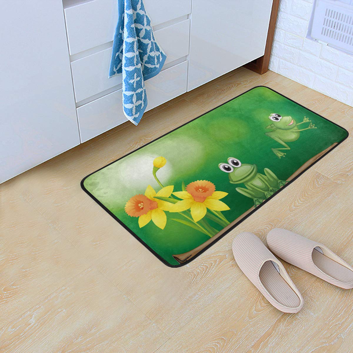 Kitchen Rugs Two Green Frogs Design Non-Slip Soft Kitchen Mats Bath Rug Runner Doormats Carpet for Home Decor, 39" X 20"