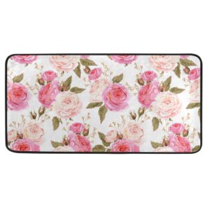 susiyo kitchen mat beautiful floral pink roses kitchen rug mat anti-fatigue comfort floor mat non slip oil stain resistant easy to clean kitchen rug bath rug carpet for indoor outdoor doormat