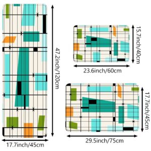 Mid Century Modern Kitchen Rug Sets 3 Piece Midcentury Retro Grid and Starbursts Orange Geometric Cushioned Floor Mats Washable Doormat Anti Fatigue Non-Slip Kitchen Runner Rugs Bedroom Area Carpet