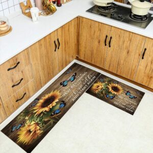 kitchen mats and rugs 2 pieces cushioned anti-fatigue floor mat sunflower non-slip kitchen rug bathroom mat doormat carpet comfort mat for kitchen floor home office sink 17.5"x29"+17.5"x59" brown