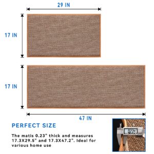 JMZNBF Twill Kitchen MAT Rugs and Mats Non Skid Washable Sets of 2 Floor for in Front Sink Heavy Duty Standing Countertop Fridge(Oats), 17*30+17*48