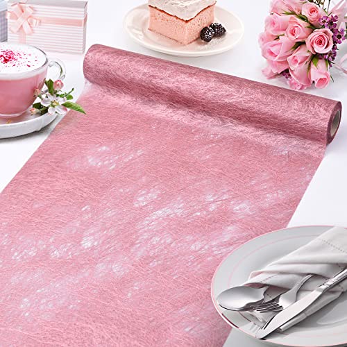 tiosggd Pink Paper Table Runner Roll, 12'' x33 Ft Rose Gold Sequin Metallic Glitter Table Runner Fabric Mesh Table Decor Spring Wedding Birthday Baby Shower Flower Gift Wrapper Party Supplies