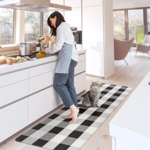 Carvapet Buffalo Plaid Kitchen Mat Waterproof Non-Slip Rugs Cushioned Anti-Fatigue Kitchen Rug Heavy Duty PVC Ergonomic Comfort Standing Foam Mats for Office Laundry, Black&White, 17.3''x47.2''