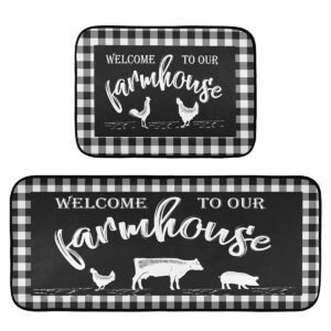 white plaid buffalo farmhouse rooster kitchen rugs and mats set 2 piece non slip washable runner rug set of 2 for kitchen sink floor home decor laundry welcome