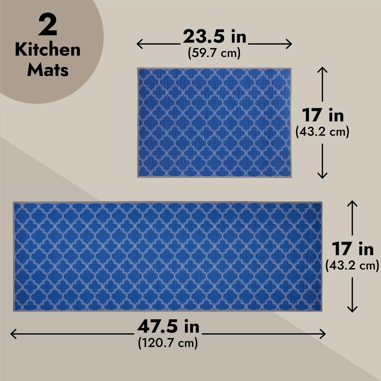 Okuna Outpost 2 Pack Navy Blue Kitchen Mats, Slip-Resistant Runner and Mat for Dining Room Floor, Sink, Laundry, Office (47.5 x 17 and 23.5 x 17 in)