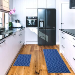 Okuna Outpost 2 Pack Navy Blue Kitchen Mats, Slip-Resistant Runner and Mat for Dining Room Floor, Sink, Laundry, Office (47.5 x 17 and 23.5 x 17 in)