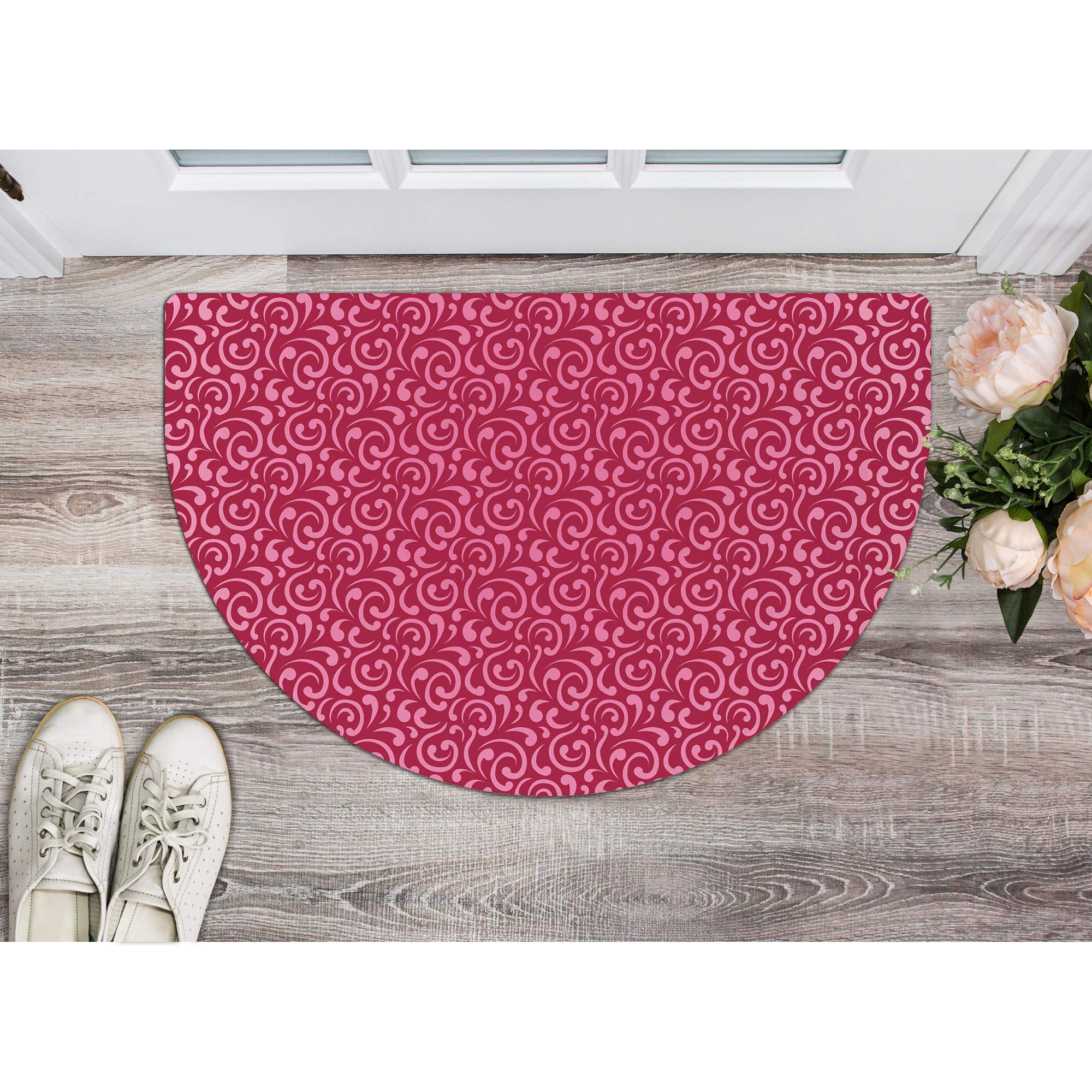 Shape28 Oval Mat Ultra-Thin Dark Red Half Round Mat Kitchen Runner Rug 35"x23"Soft Microfiber with Non Slip Rubber Backing, Dark Soft Microfiber Top Anti Slip Backing and Machine Washable,Burgundy