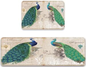 peacock kitchen rug set 2 pieces peacocks classical beautiful vintage painted feathers rug comfort mat cushioned floor mats washable doormat anti fatigue non-slip chef runner rugs bedroom area carpet