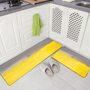 jesmacti kitchen rugs and mats washable yellow and grey abstract art printing non-skid kitchen floor mats 17"x48"+17"x24" sets 2 piece kitchen rugs for floor front of bed,laundry room,hallway