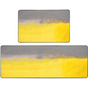 Jesmacti Kitchen Rugs and Mats Washable Yellow and Grey Abstract Art Printing Non-Skid Kitchen Floor Mats 17"x48"+17"x24" Sets 2 Piece Kitchen Rugs for Floor Front of Bed,Laundry Room,Hallway