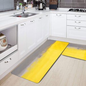 Jesmacti Kitchen Rugs and Mats Washable Yellow and Grey Abstract Art Printing Non-Skid Kitchen Floor Mats 17"x48"+17"x24" Sets 2 Piece Kitchen Rugs for Floor Front of Bed,Laundry Room,Hallway