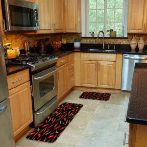 JILANGCA Chili Pepper Kitchen Rug Sets 2 Pieces Chili Peppers Comfort Mat Cushioned Floor Mats Washable Doormat 17.7inch X 47.2inch + 17.5inch X 29.5inch