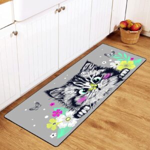 cat bathroom rugs cute kitten head kitchen rug non-slip washable floor mat area mat carpet for home hallway sink stove laundry decor 39x20 inch