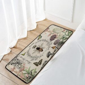 CHIFIGNO Vintage French Bee Garden Kitchen Rugs Cushioned Anti Fatigue Standing Mat Waterproof Non Slip for Kitchen, Floor Home, Office, Sink, Laundry 39" X 20"