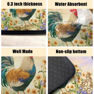 2Pcs Rooster Farmhouse Theme Rugs for Kitchen Floor 2 Pieces Farmhouse Style Kitchen Mats for Kitchen Decor Non Slip Washable Standing Kitchen Runner Mats 17"x30"+17"x47"