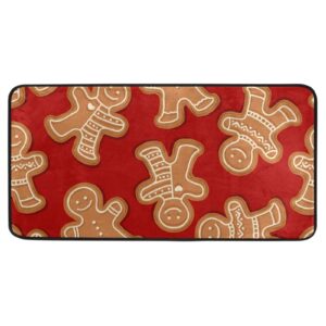 kitchen rugs christmas gingerbread cookies design non-slip soft kitchen mats bath rug runner doormats carpet for home decor, 39" x 20"