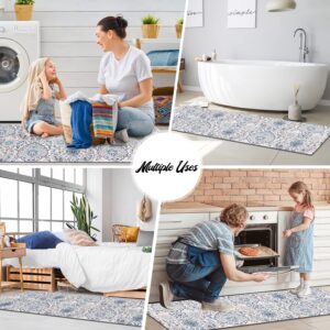 MELAJIA Boho Kitchen Rugs Sets of 3 Non Slip Washable Laundry Room Rubber Mat Kitchen Mats Set for Floor Easy to Clean Low-Profile Runner Rug for Hallway Bathroom Bedroom Entryway