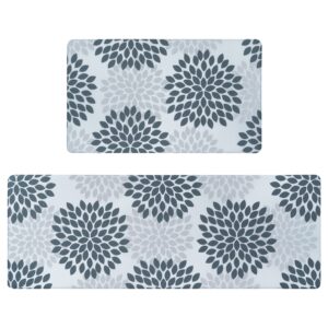 alishomtll floral kitchen rugs sets 2 pieces anti fatigue kitchen mats for floor cushioned waterproof kitchen floor mat, non skid sink mats comfort standing mat (grey)