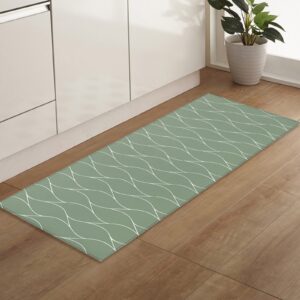 Kitchen Runner Rug, Farmhouse Decoration Sage Green Geometric Pattern Non Slip Runner Carpet Door Mats Floor Mat for Laundry Bedside Bathroom Bedroom 19.7"X63"