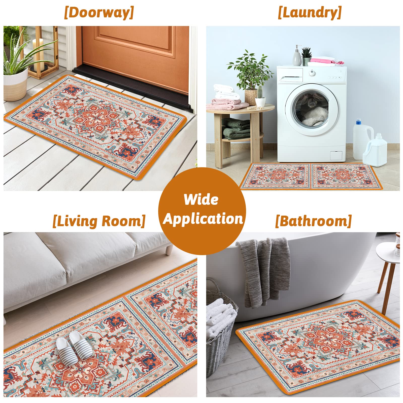 OBUSATT Boho Anti Fatigue Kitchen Rug and Mat Non-Slip Washable Boho Farmhouse Mats, Waterproof, Easy Clean Thick Kitchen Mat Set for Home, Office, Sink, Laundry Floor