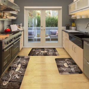 Vintage Kitchen Rug Sets 3 Piece Grunge Lettering Modern Coffee Time and Coffee Cup Retro Wood Farmhouse Floor Mats Washable Doormat Anti Fatigue Non-Slip Kitchen Runner Rugs Bedroom Area Carpet