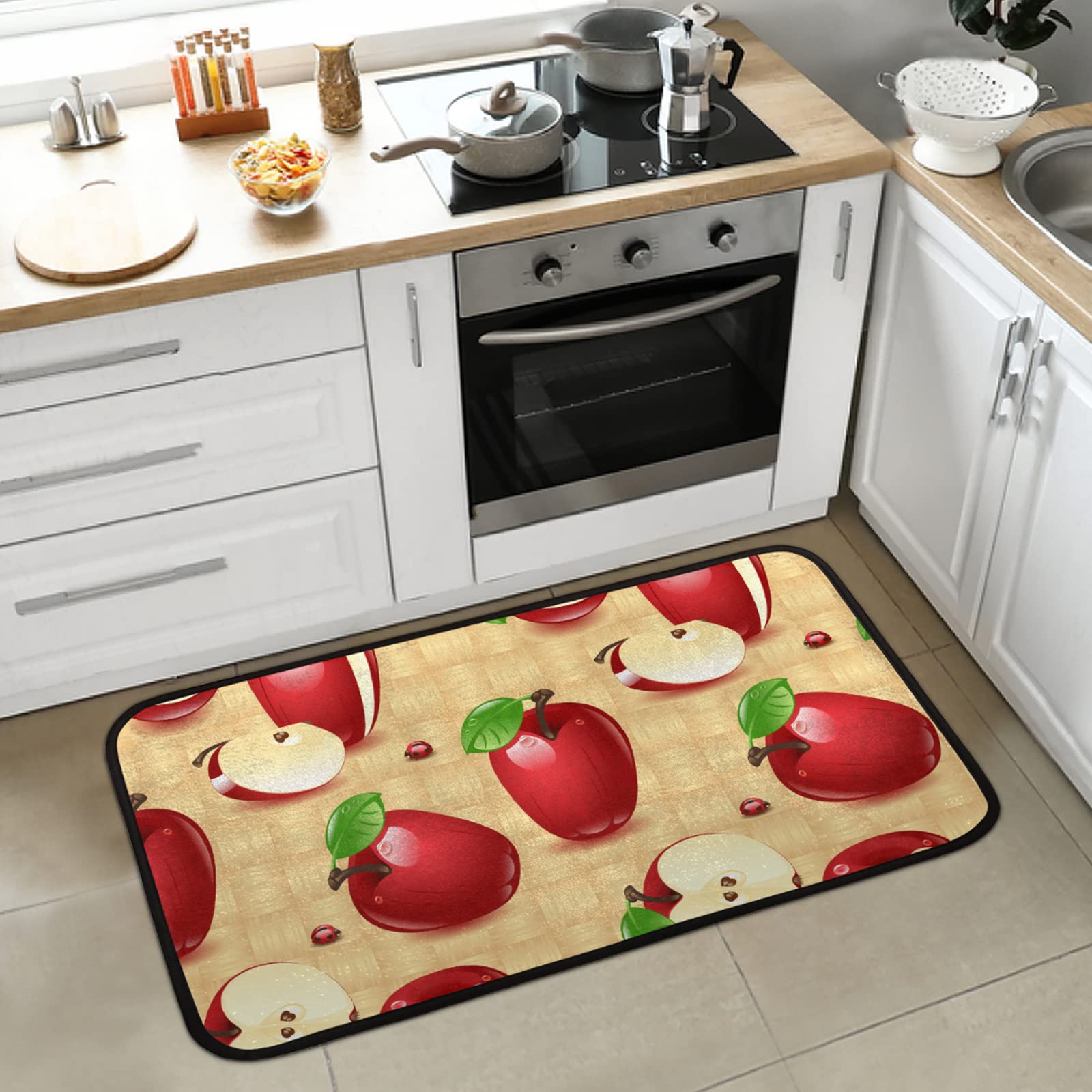 Apples Kitchen Rugs and Mats Super Absorbent Kitchen Carpet Non-Skid Comfort Floor Rugs Washable Mat for Floor Home Office Sink Living Room Laundry Decor 39x20 in