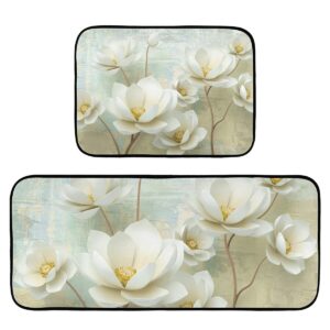 flowers buds magnolia kitchen rugs and mats set 2 piece non slip washable runner rug set of 2 for floor home decor sink kitchen laundry