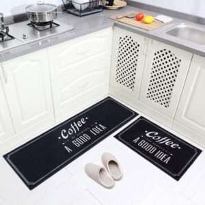 carvapet 2 pieces non-slip kitchen mat set rubber backing doormat runner rug set, fruit design (grey 15"x47"+15"x23")