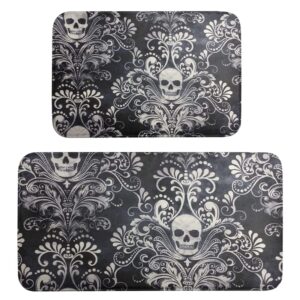 sugar skull kitchen mats 2 pcs anti fatigue halloween skull kitchen floor mats washable water absorbent gothic skeleton kitchen rugs for bathroom laundry sink kitchen standing mat