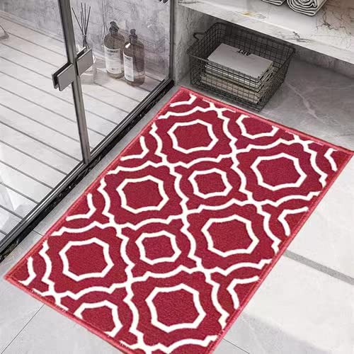 Magstonee 2 Pieces Kitchen Rug TPR Backing Mat for Doorway Bathroom Runner Rug Set (15"x23"+15"x47", Red)