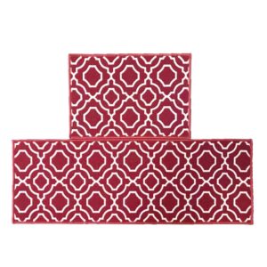 Magstonee 2 Pieces Kitchen Rug TPR Backing Mat for Doorway Bathroom Runner Rug Set (15"x23"+15"x47", Red)