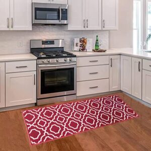 Magstonee 2 Pieces Kitchen Rug TPR Backing Mat for Doorway Bathroom Runner Rug Set (15"x23"+15"x47", Red)