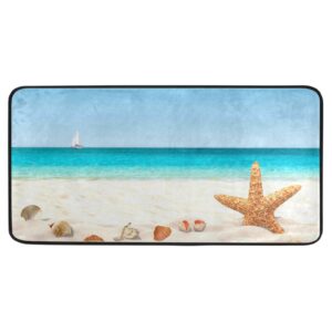 beach starfish kitchen rug, door mat bath rug home decor floor mat non-slip carpet for kitchen living bedroom 39 x 20 inch