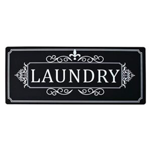 Black White Laundry Room Rugs Runner 20"x48" Long Non Slip Waterproof Laundry Mats Kitchen Floor Carpet Durable Cushioned Natural Rubber Foam Area Rug for Laundry Room Kitchen Bathroom Farmhouse