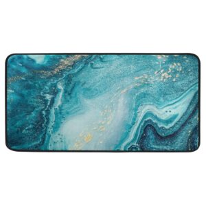 ocean blue marble kitchen rugs turquoise gold marbles bath rug runner comfort mat non-slip doormats carpet for bathroom indoor 39" x 20"