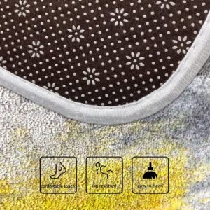 Subently 2PCS Yellow Ombre Kitchen Rugs Abstract Floor Runner Yellow and Gray Non-Slip Area Carpets Mustard Grunge Kitchen Mat Set for Farmhouse Bathroom Laundry 16" x 47"