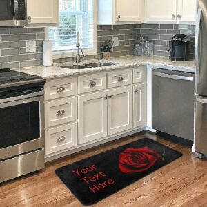 Custom Red Rose Kitchen Rug Flower Door Mat Bath Rug Personalized Your Text on Home Decor Floor Mat for Kitchen Living Bedroom 39 x 20 Inch