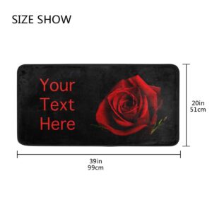 Custom Red Rose Kitchen Rug Flower Door Mat Bath Rug Personalized Your Text on Home Decor Floor Mat for Kitchen Living Bedroom 39 x 20 Inch