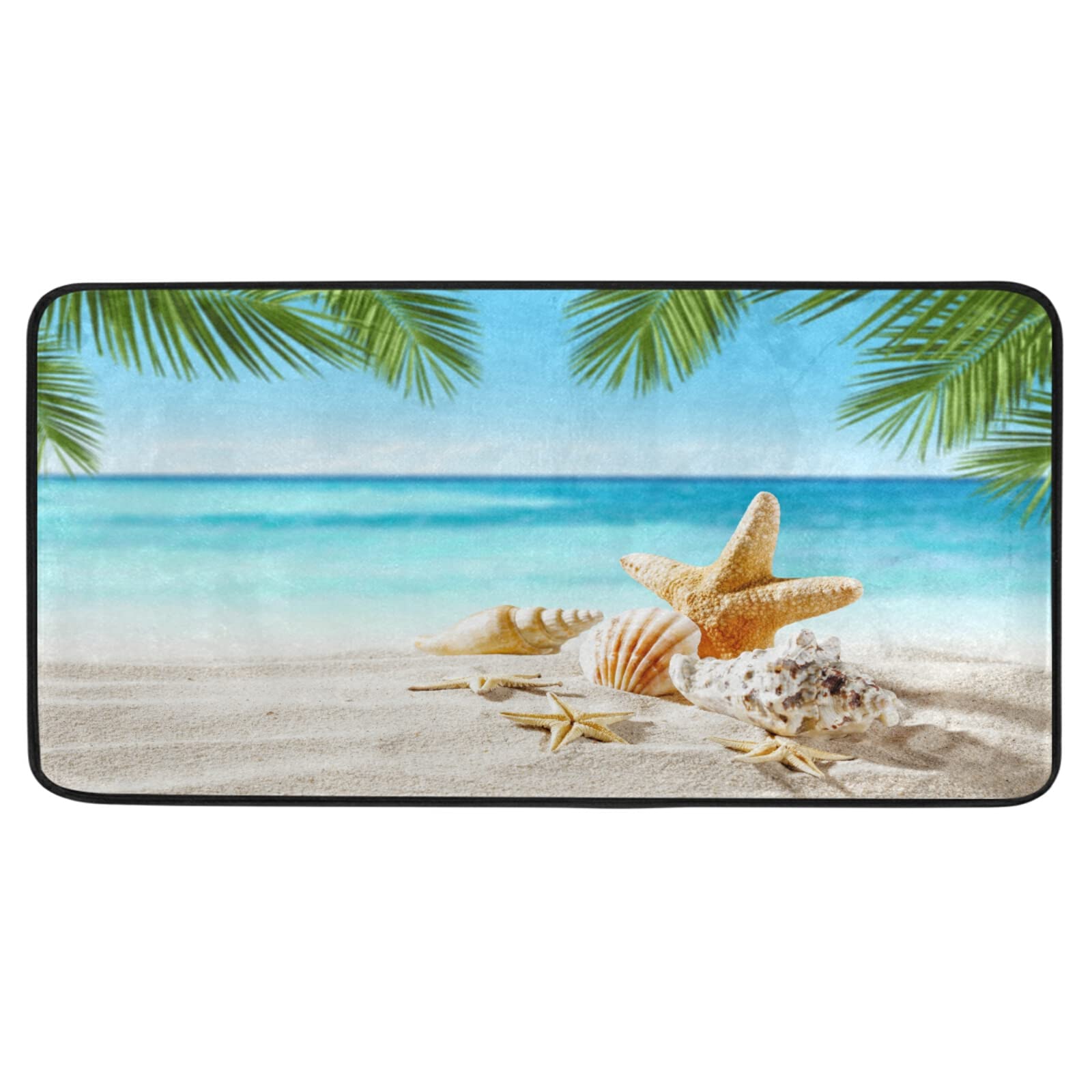 KOCOART Tropical Starfish Seashell Kitchen Floor Mat Summer Sky Beach Bath Rugs for Bathroom Non Slip Absorbent Washable Sink Stove Standing Desk Mat Runner Rug for Home Office Laundry 39X20 inches