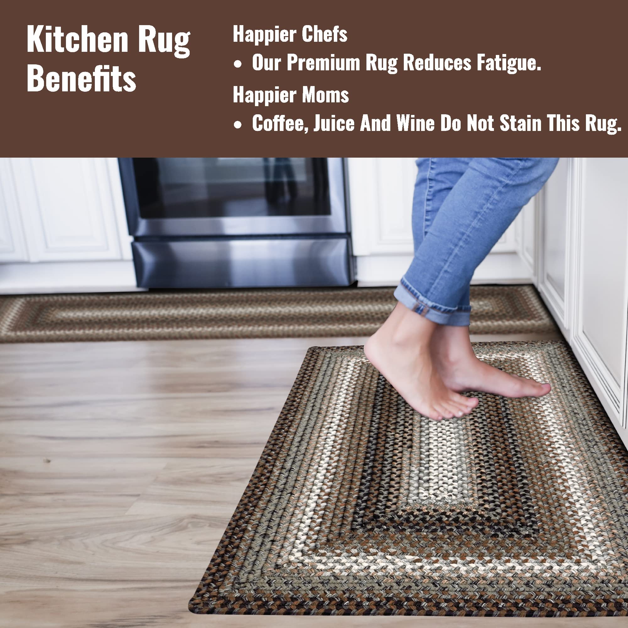 Midnight Moon Kitchen Rug Set [2PCS] 20x30" and 22x72" Grey-Black-Brown Colors. Washable Stain Resistant. Anti-Fatigue, Water Absorbing, Ergonomic Comfort Standing Mat. Use by Sink, Stove or Island