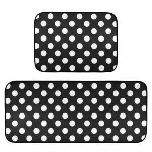 cataku kitchen area rug 2 piece set polka dot black and white polyester non-slip floor rug runner washable carpet mat comfort standing mat for kitchen home decorative