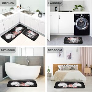 CaTaKu Halloween Skull Kitchen Rugs Sets of 2 Non Slip Kitchen Mat Floral Skull Polyester Area Rugs Set Floor Mats Washable Carpet Mat Comfort Standing Mat for Kitchen Laundry Sink Office