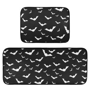 krafig halloween with bats kitchen rug set of 2, washable non-slip anti fatigue distressed comfort memory foam rubber backing rug for kitchen floor living room bedroom bathroom laundry room